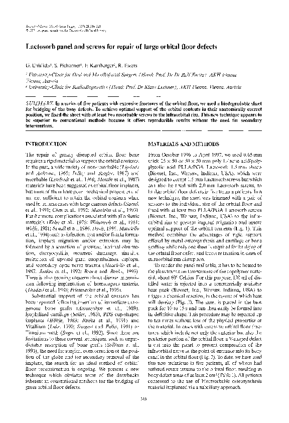 (PDF) Lactosorb panel and screws for repair of large orbital floor defects