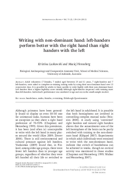 (PDF) Writing with non-dominant hand: left-handers perform better with ...