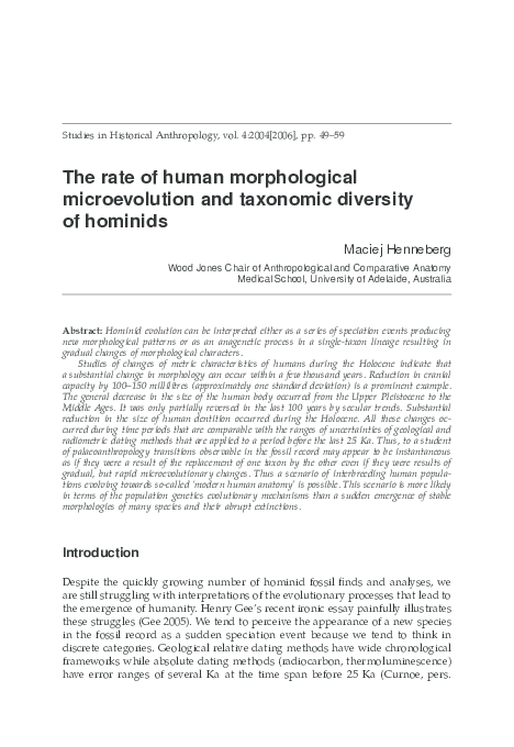 (PDF) The rate of human morphological microevolution and taxonomic ...