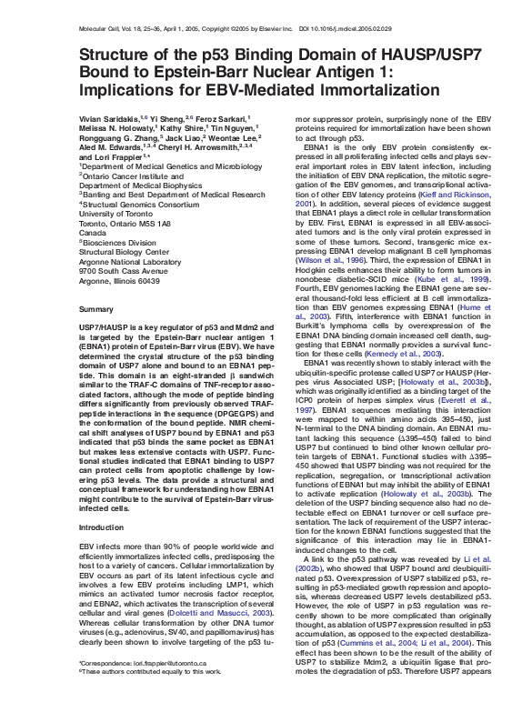 (PDF) Structure of the p53 Binding Domain of HAUSP/USP7 Bound to ...