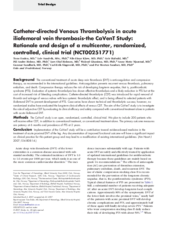 (PDF) Catheter-directed Venous Thrombolysis in acute iliofemoral vein ...