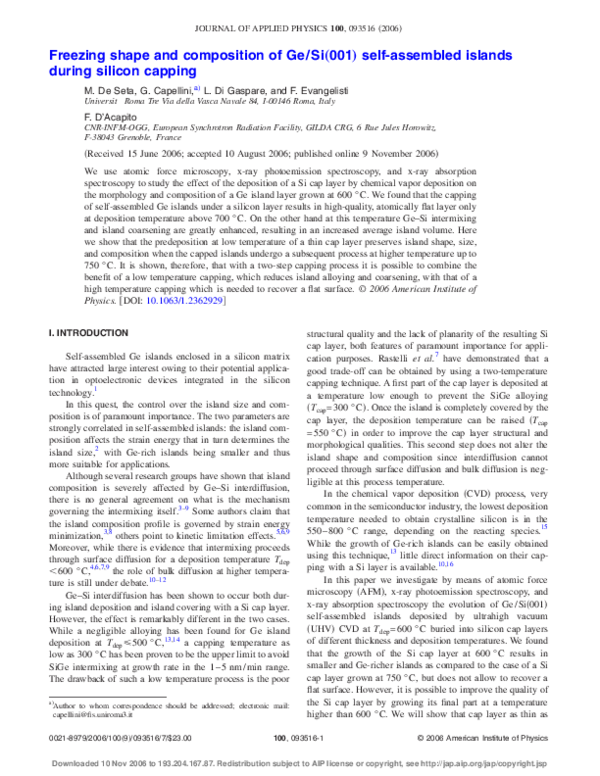 (PDF) Freezing shape and composition of Ge∕Si(001) self-assembled islands during silicon capping