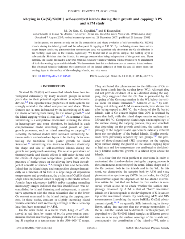 (PDF) Alloying in Ge(Si)∕Si(001) self-assembled islands during their ...