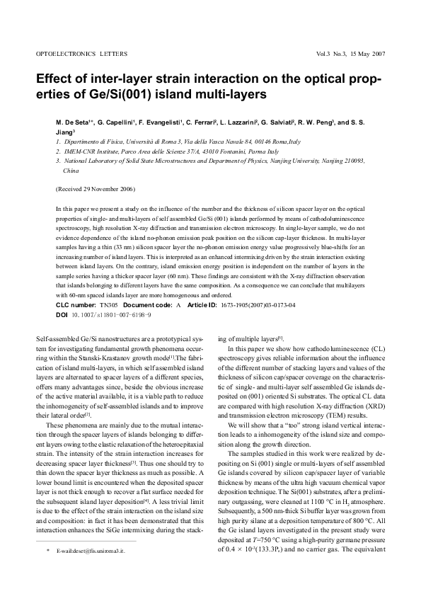 (PDF) Effect of inter-layer strain interaction on the optical prop- erties of Ge/Si(001) island ...