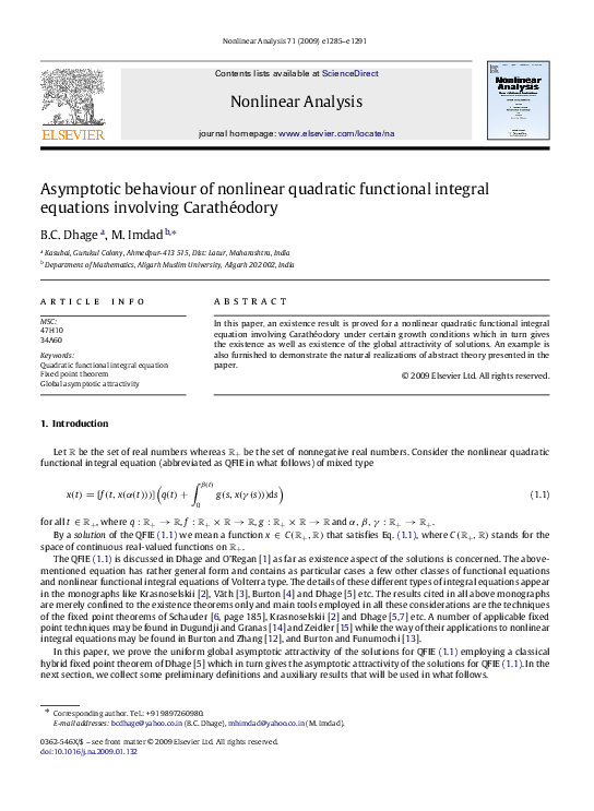(PDF) Asymptotic behaviour of nonlinear quadratic functional integral equations involving ...
