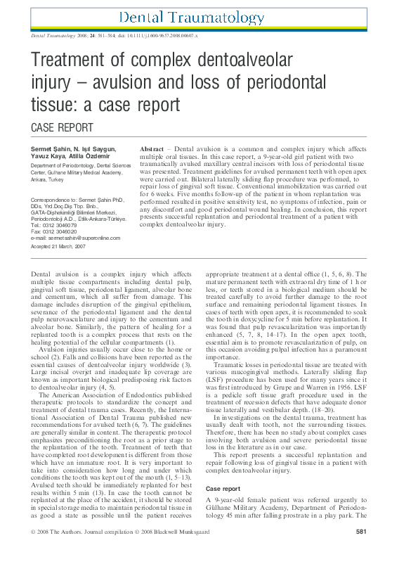 (PDF) Treatment of complex dentoalveolar injury - avulsion and loss of ...