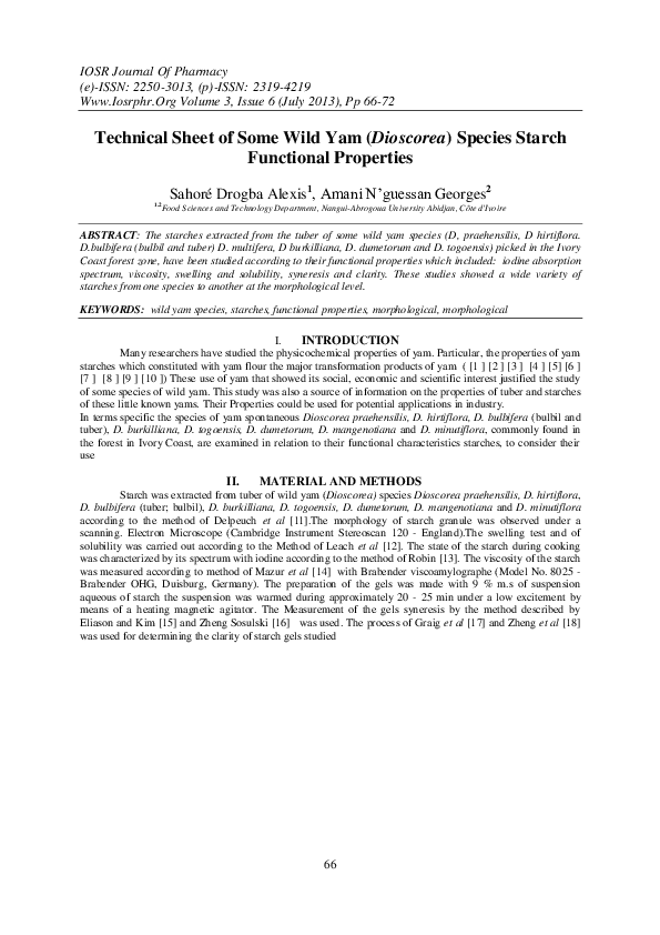 (PDF) Technical Sheet of Some Wild Yam (Dioscorea) Species Starch Functional Properties