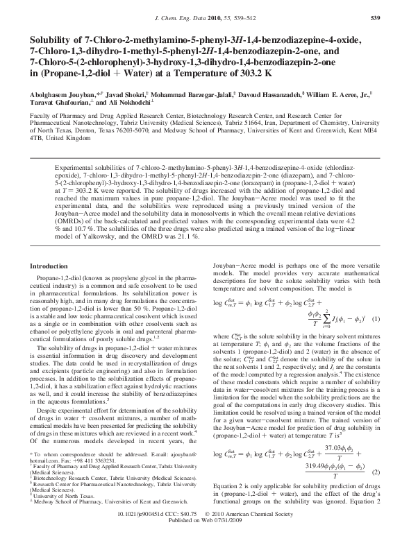 (PDF) Solubility of 7-Chloro-2-methylamino-5-phenyl-3 H -1,4 ...