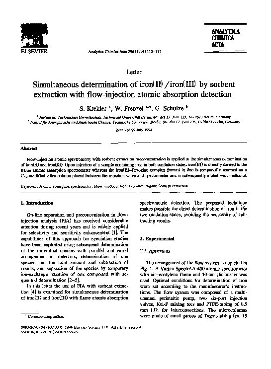 Pdf Simultaneous Determination Of Iron Ii Iron Iii By Sorbent