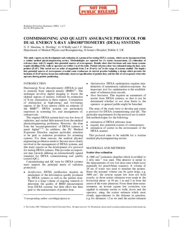 (PDF) Commissioning and quality assurance protocol for dual energy X ...