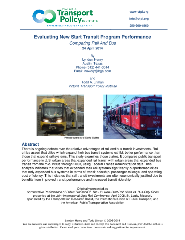 (PDF) Evaluating new start transit program performance: Comparing rail ...