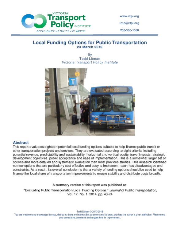 (PDF) Local funding options for public transportation