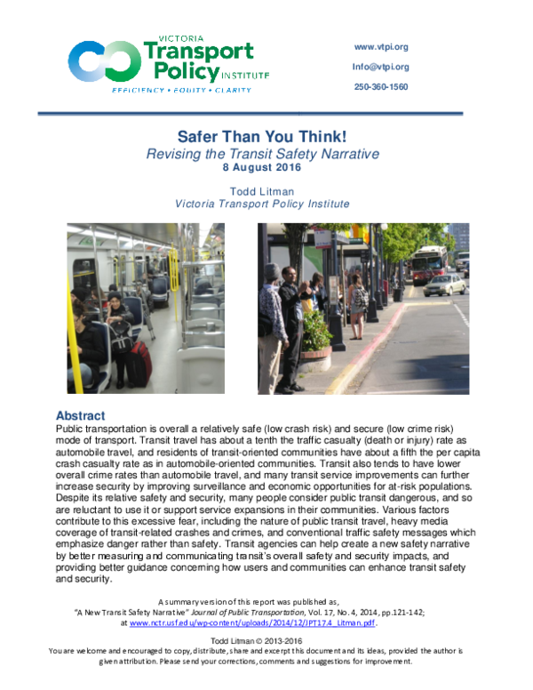 (PDF) Safer than you think! Revising the transit safety narrative