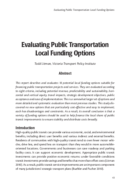 (PDF) Evaluating Public Transportation Local Funding Options | Todd ...