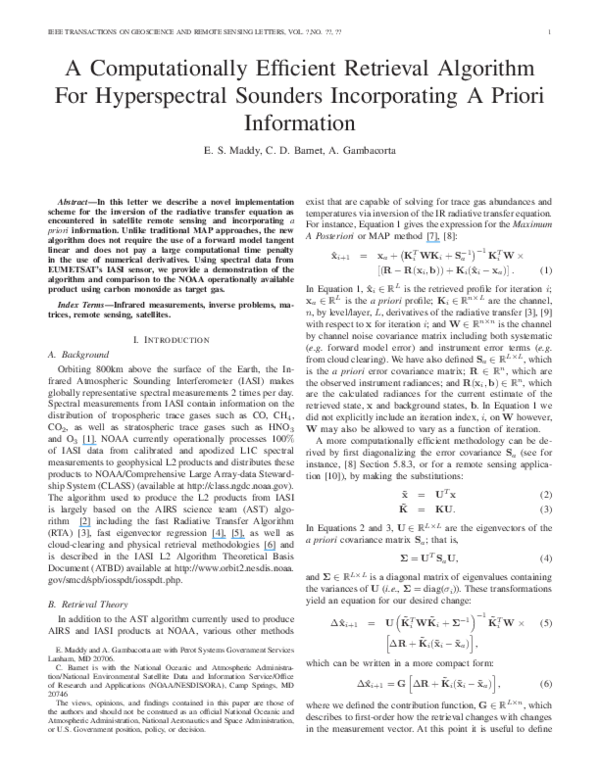 (PDF) A Computationally Efficient Retrieval Algorithm for Hyperspectral Sounders Incorporating A ...