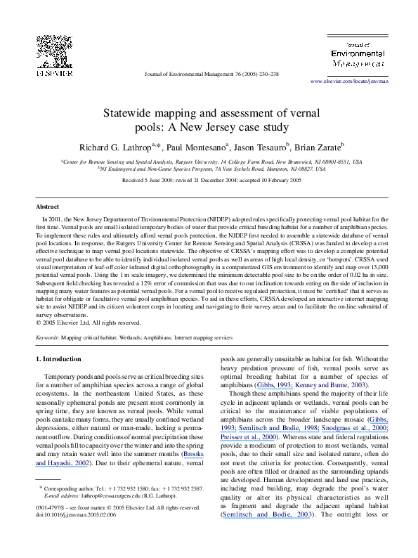 (PDF) Statewide mapping and assessment of vernal pools: A New Jersey ...