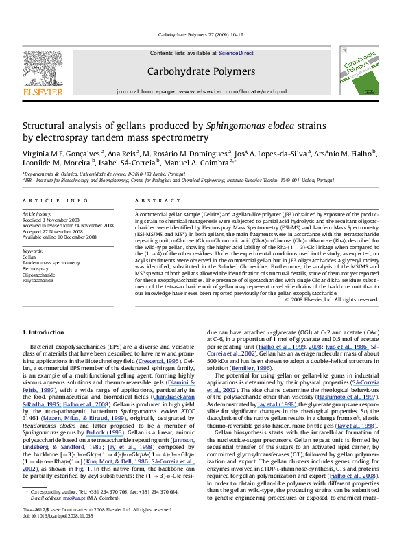 (PDF) Structural analysis of gellans produced by Sphingomonas elodea ...