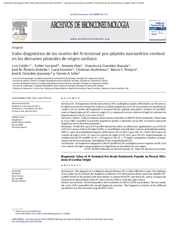 (PDF) Valor diagnóstico de los niveles del N-terminal pro-péptido natriurético cerebral en los ...