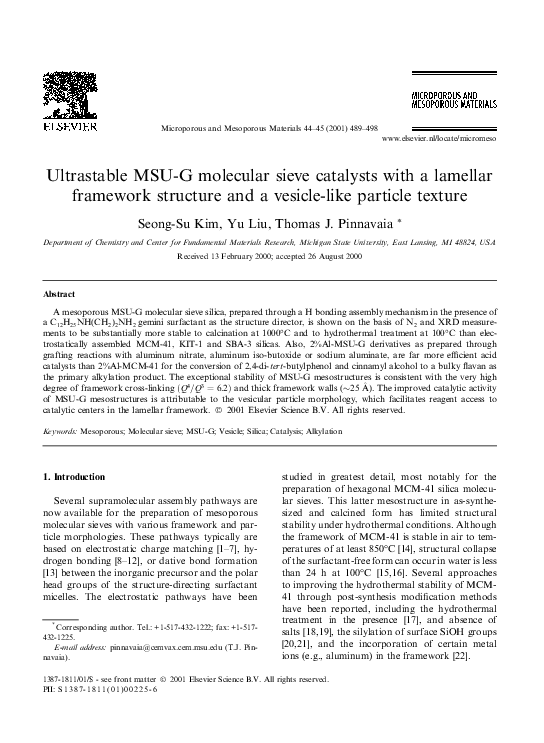(PDF) Ultrastable MSU-G molecular sieve catalysts with a lamellar ...