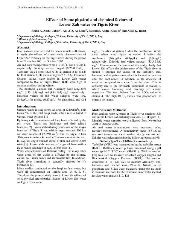 (PDF) Effects of Some physical and chemical factors of Lower Zab water ...