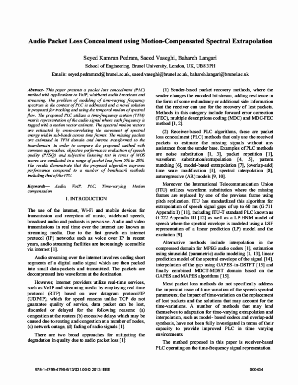 (PDF) Audio packet loss concealment using motion-compensated spectral ...