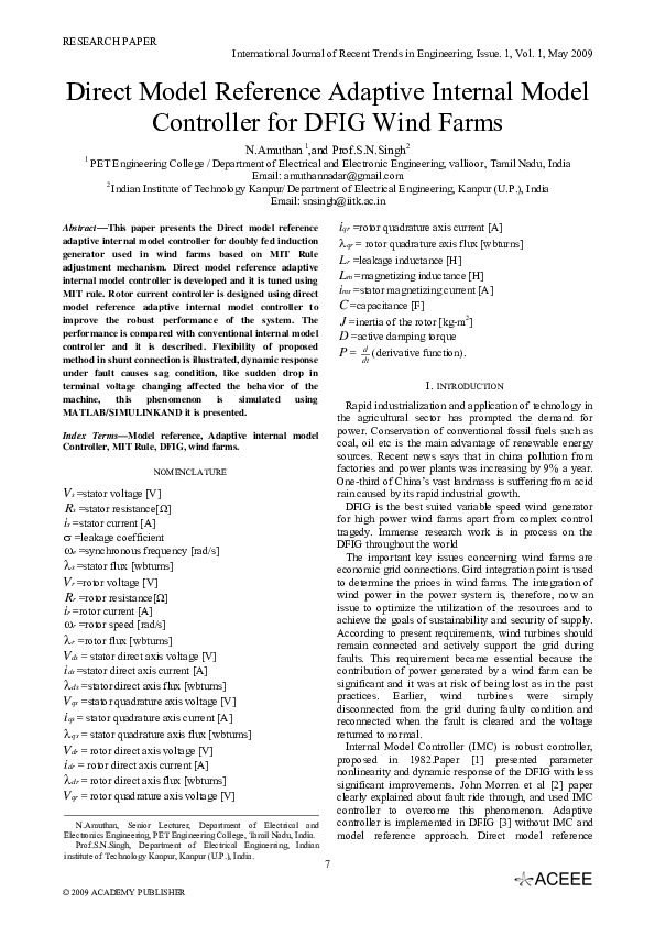(PDF) Direct Model Reference Adaptive Internal Model Controller using Perrin equation Adjustment ...
