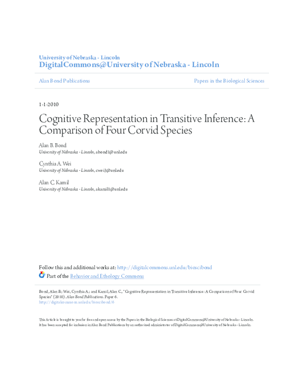(PDF) Cognitive representation in transitive inference: A comparison of four corvid species