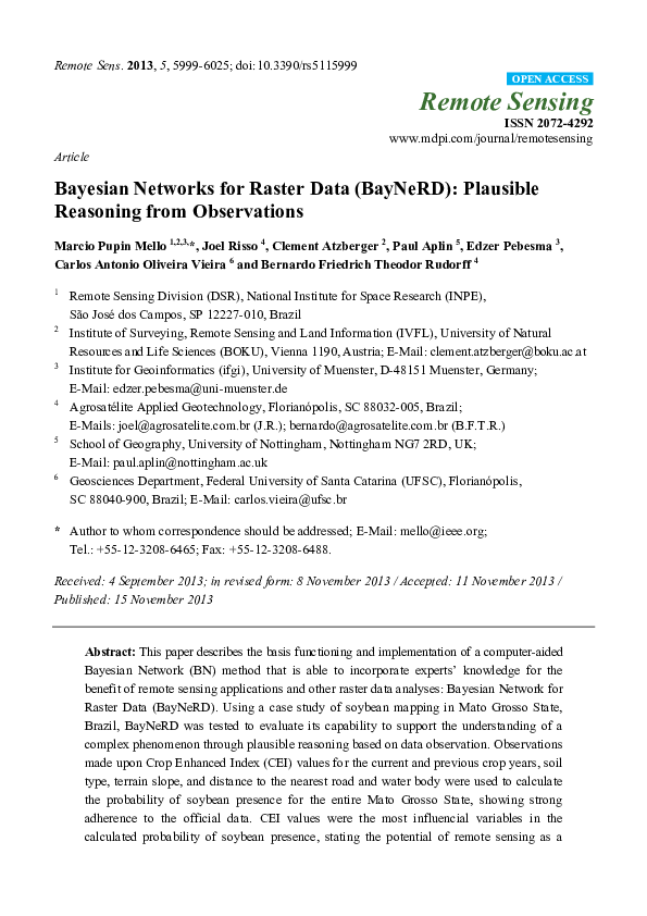 (PDF) Bayesian Networks for Raster Data (BayNeRD): Plausible Reasoning from Observations