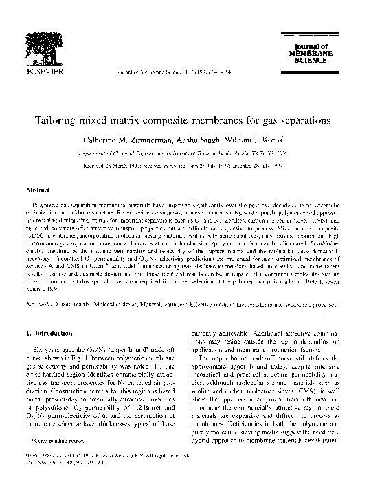(PDF) Tailoring mixed matrix composite membranes for gas separations