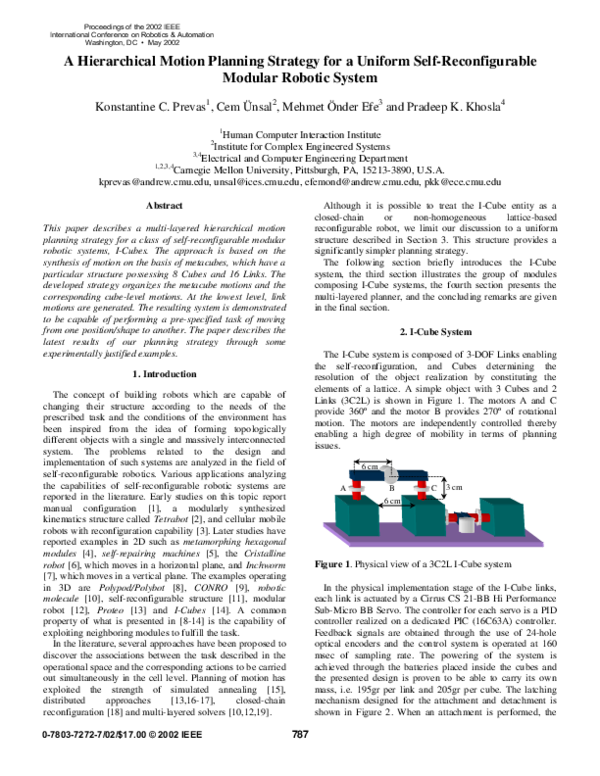 Pdf A Hierarchical Motion Planning Strategy For A Uniform Self Reconfigurable Modular Robotic