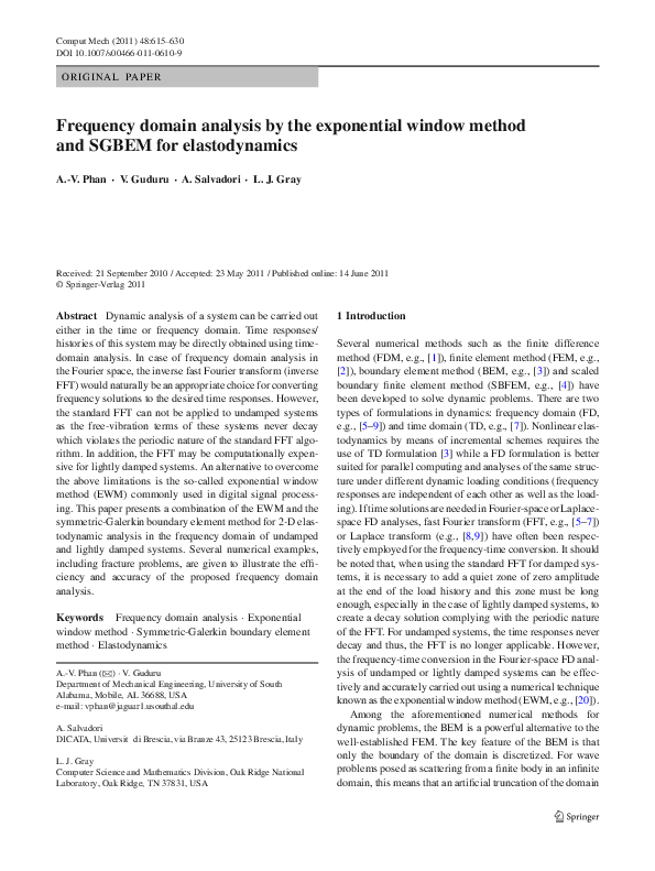 (PDF) Frequency domain analysis by the exponential window method and SGBEM for elastodynamics