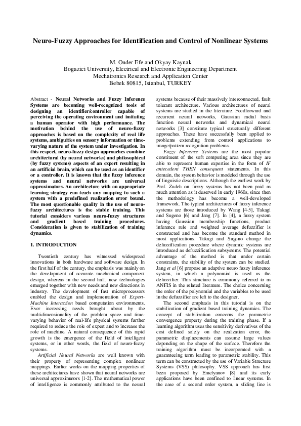 (PDF) Neuro-fuzzy approaches for identification and control of nonlinear systems