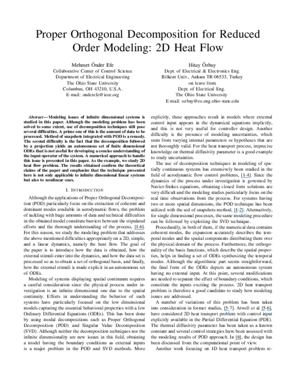 (PDF) Proper orthogonal decomposition for reduced order modeling: 2D heat flow