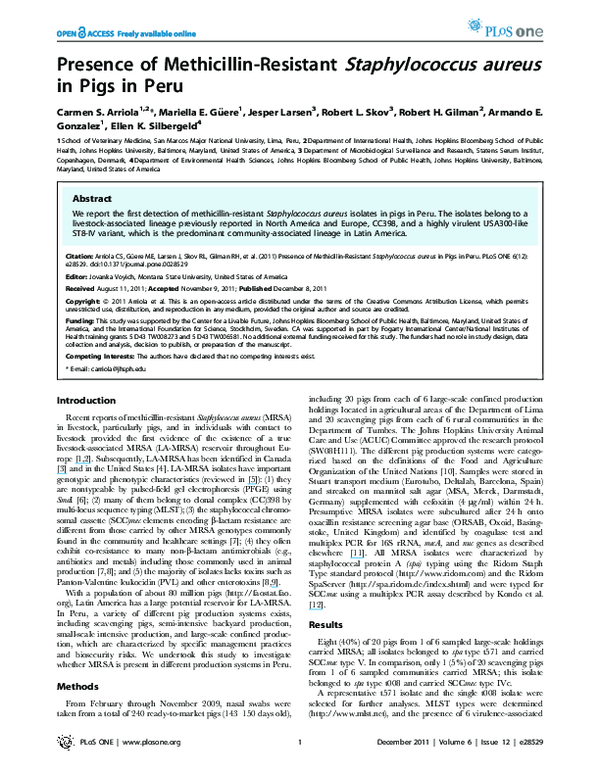 (PDF) Presence of Methicillin-Resistant Staphylococcus aureus in Pigs in Peru
