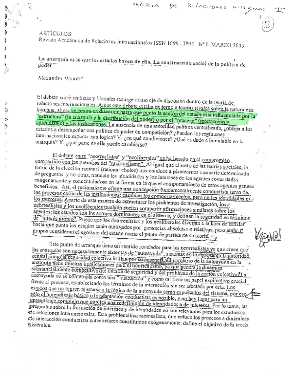 (PDF) Alexander Wendt - Anarchy is what states make of it