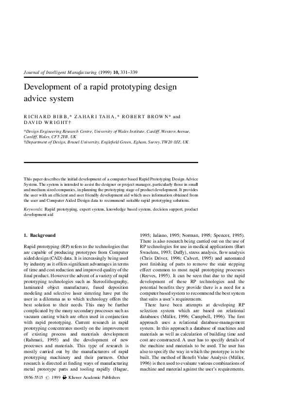 (PDF) Development of a rapid prototyping design advice system