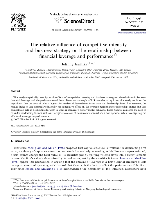(PDF) The relative influence of competitive intensity and business ...
