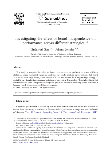 (PDF) Investigating the effect of board independence on performance ...