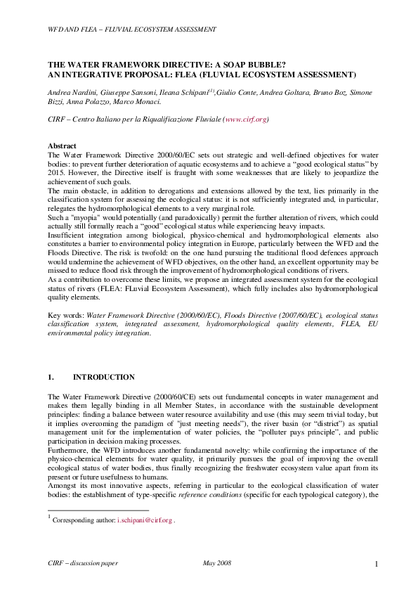 (PDF) THE WATER FRAMEWORK DIRECTIVE: A SOAP BUBBLE? AN INTEGRATIVE ...