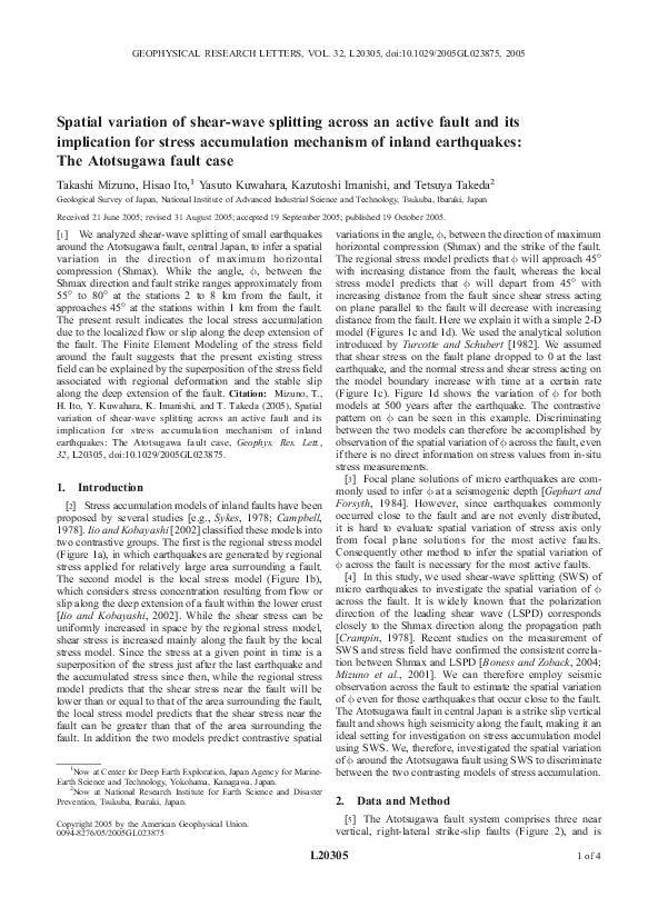 Pdf Spatial Variation Of Shear Wave Splitting Across An Active Fault And Its Implication For