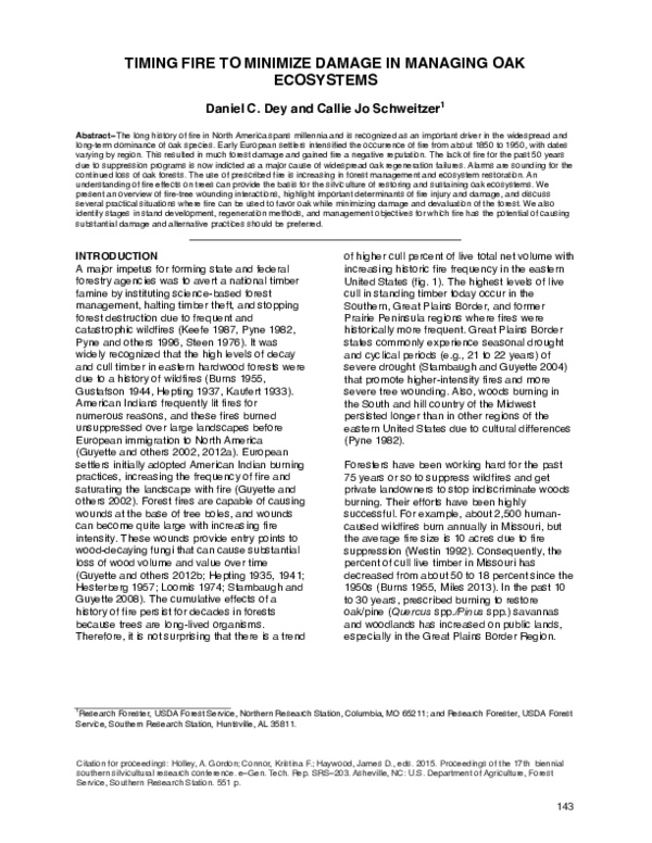 (PDF) TIMING FIRE TO MINIMIZE DAMAGE IN MANAGING OAK ECOSYSTEMS