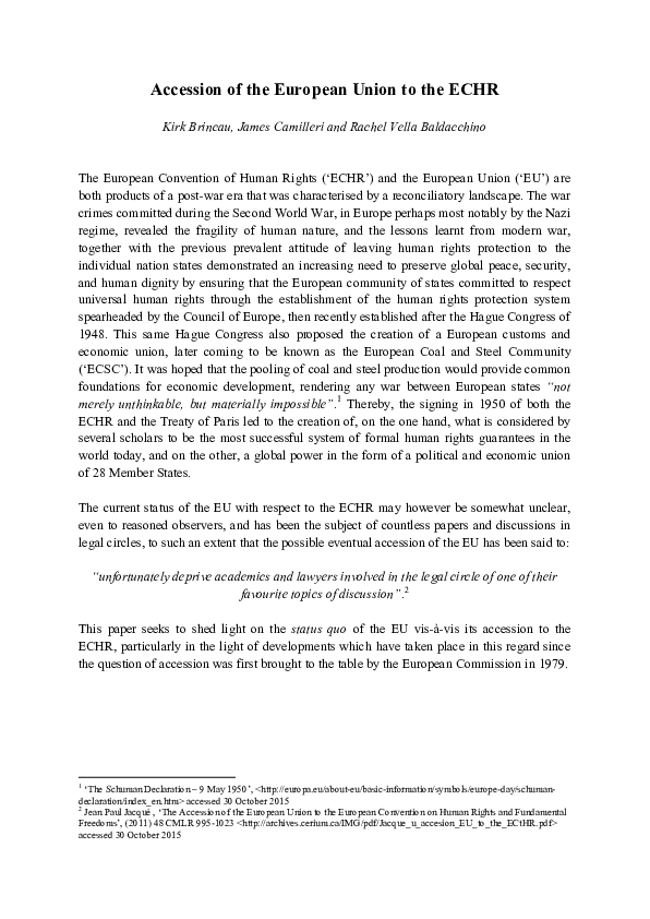 (PDF) Accession of the European Union to the ECHR