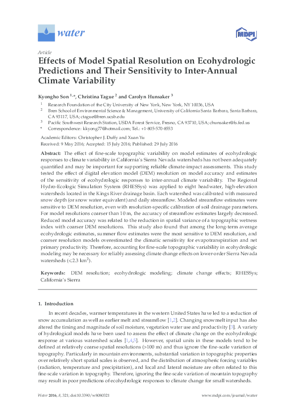(PDF) Effects of Model Spatial Resolution on Ecohydrologic Predictions ...