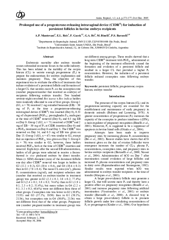 (PDF) Prolonged use of a progesterone-releasing intravaginal device ...