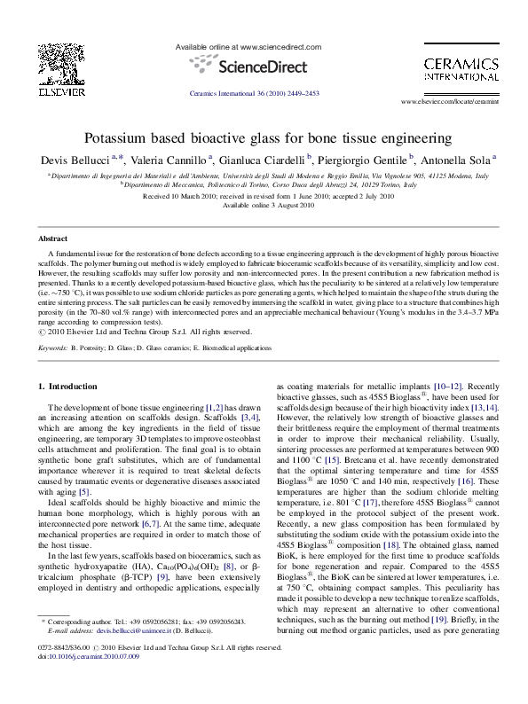 (PDF) Potassium based bioactive glass for bone tissue engineering