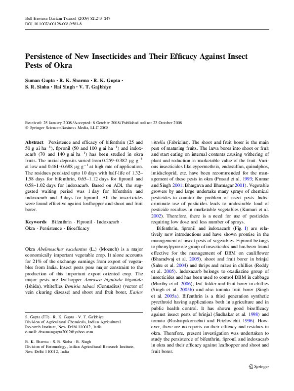 (PDF) Persistence of New Insecticides and Their Efficacy Against Insect ...