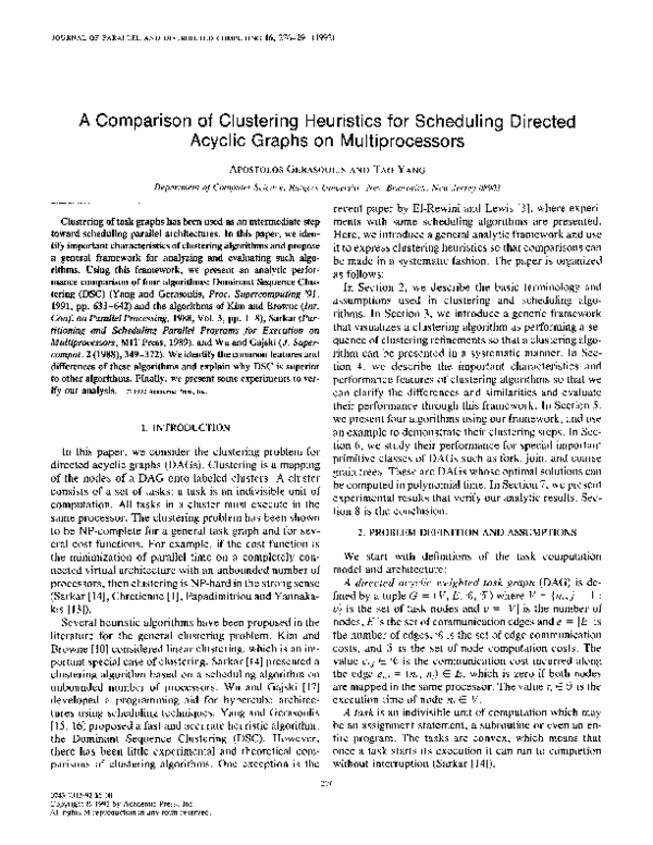 Pdf A Comparison Of Clustering Heuristics For Scheduling Dags On Multiprocessors