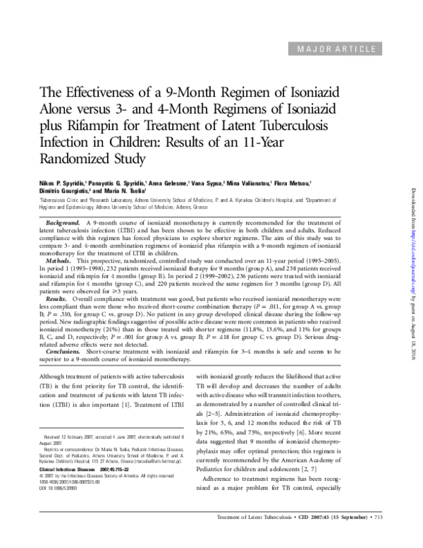(PDF) The Effectiveness of a 9-Month Regimen of Isoniazid Alone versus ...