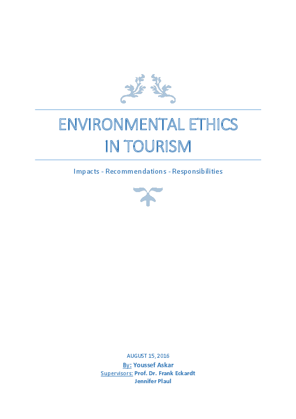 (PDF) Environmental Ethics in Tourism: Impacts - Recommendations ...