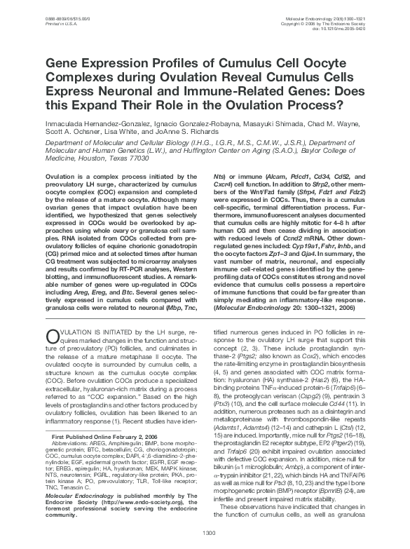 (PDF) Gene Expression Profiles of Cumulus Cell Oocyte Complexes during ...